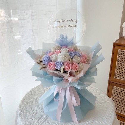 Bukit Jalil Soap Flower Balloon Bouquet l Farewell Gift with Heart